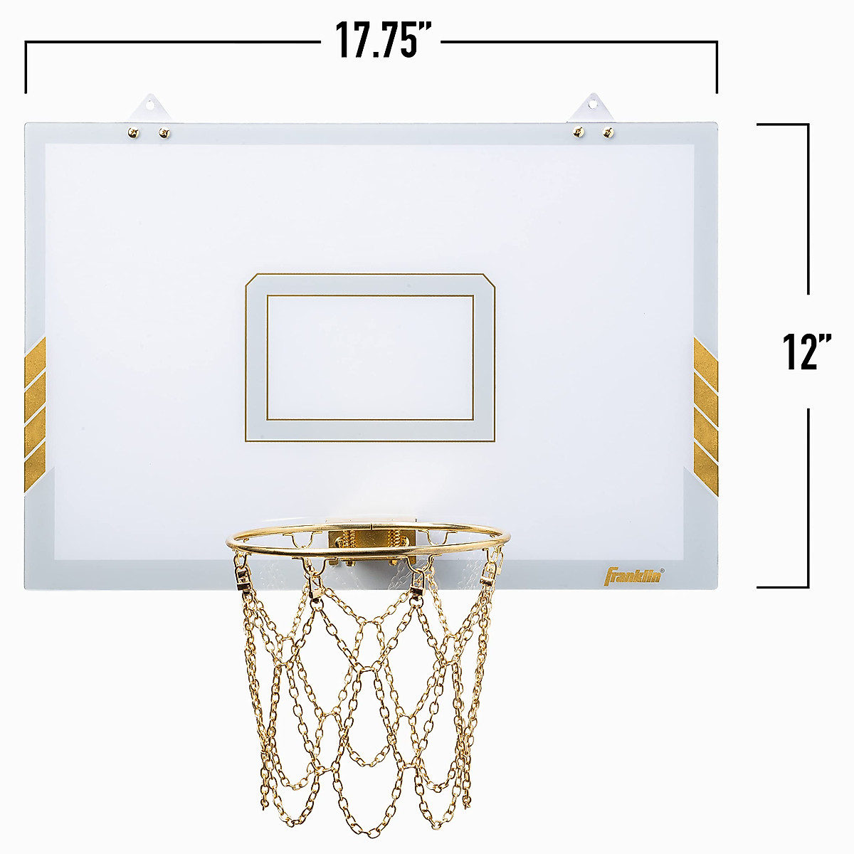 Franklin Sports Mini Basketball Hoop - Premium Gold Chrome Wall Mounted Backboard Mini Hoop with Rim + Net - Ball Included - Perfect Bedroom Accessory