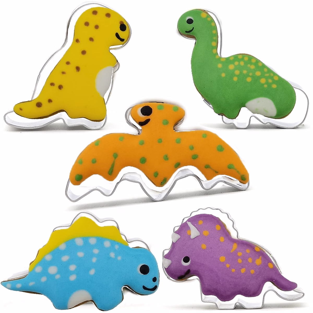 Mini Dinosaurs Shaped Cookie Cutter Set of 5 pcs, Stainless Steel Dino Fondant Cutters Set Pastry Biscuit Baking Clay DIY Molds for Kids