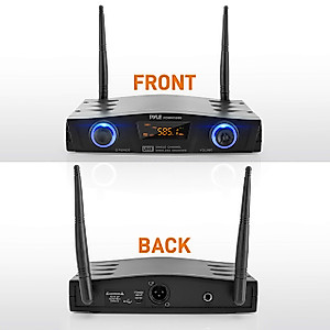 PYLE Compact UHF Wireless Microphone System - Pro Portable 1 Channel Desktop Digital Mic Receiver Set w/ Belt-Pack Transmitter, Receiver, Headset and Lavalier Mics, XLR, For Home, PA PDWM1988B,Black