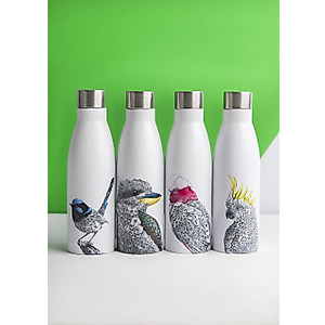 Maxwell & Williams Marini Ferlazzo Insulated Water Bottle with Galah Design, Double Wall Stainless Steel, White, 500 ml
