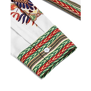 COOFANDY Men's African Dashiki Print Shirt Long Sleeve Button Down Shirt Bright Color Tribal Top Shirt White