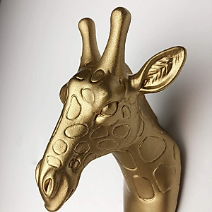 Set of 3 Elephant Head Giraffe Head and Rhino Head Wall Hooks / Hangers Animal Shaped Coat Hat Hooks (Gold)