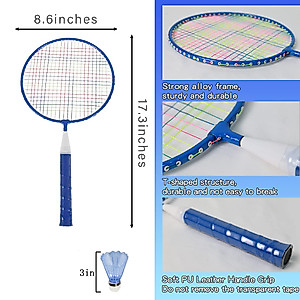 Kids Badminton Set of 2 Rackets with Birdies Carrying Bag for Boys Girls,Ultralight Children's Badminton Racquets for Starter Players Toddler Indoor Backyard Sporting (Blue)