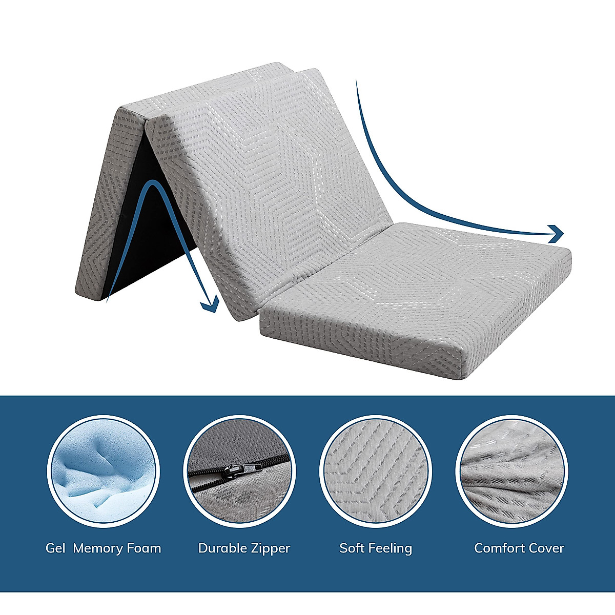 Folding Mattress 4 Inch Tri Folding Memory Foam Mattress, Portable Trifold Mattress Topper with Breathable & Washable Cover, Foldable Floor Mattress Guest Bed for Camping, Travel, Twin