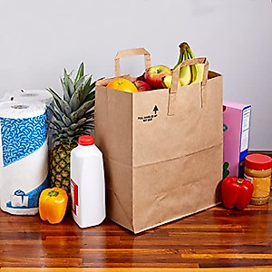 PrimeSaving Large Paper Grocery Bags with Handles | 12x7x14 Kraft Brown Heavy Duty Sack | 57 Lbs Basis Weight (50)