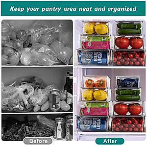 MASSUGAR Refrigerator Organizer Bins with Lid, 12 Pack Plastic Freezer Organizer Bins - Stackable Fridge Organizers and Storage for Freezer, Kitchen - Clear Pantry Organization and Storage Bins