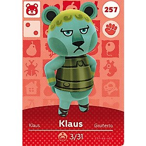Nintendo Animal Crossing Happy Home Designer Amiibo Card Klaus 257/300 USA Version