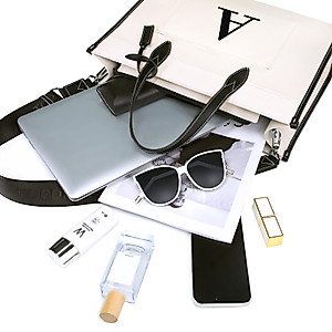 TOPDesign Initial Laptop Tote Bag for Women, Stylish Canvas Bag for 15.6 Inch Computer, Personalized Monogrammed Work Purse, Large Casual Business Briefcase, Office Handbag, Perfect Gifts for Her