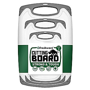 Freshware Cutting Board Set [Set of 3] Juice Grooves with Easy-Grip Handles, Plastic Chopping Board for Kitchen, BPA-Free, Non-Porous, Dishwasher Safe