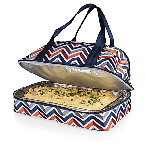 ONIVA - a Picnic Time brand Potluck Casserole Carrier, Insulated Thermal Food Carrier, Insulated Casserole Carrier, Navy Blue, Orange, & Gray Pattern
