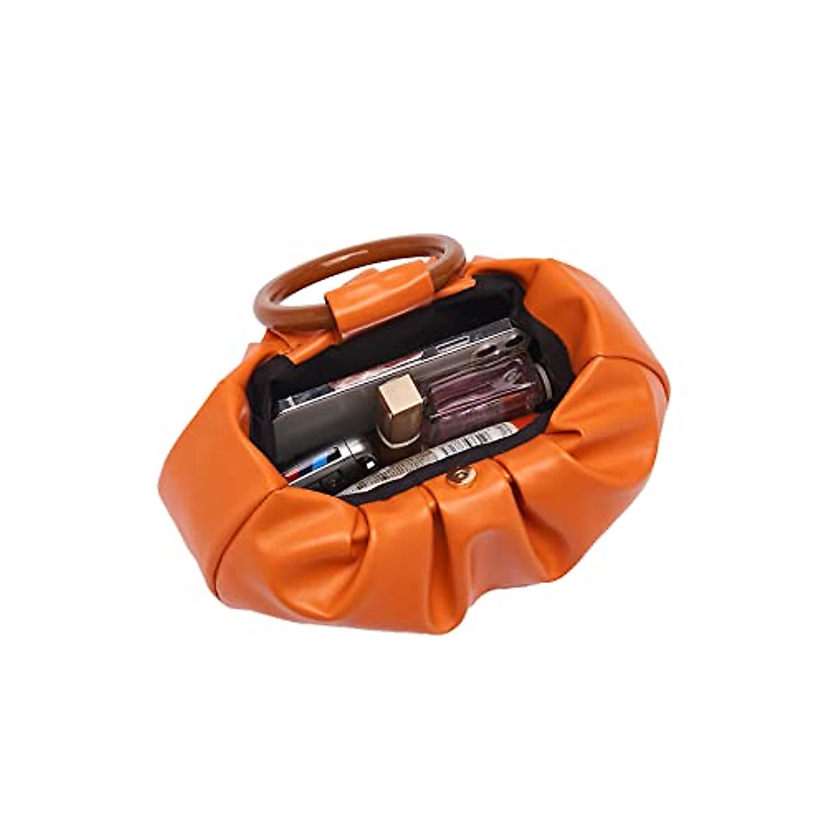 Verdusa Women's Ruched Small Handbag Clutch Purse Dumpling Pouch Bag Orange one-size