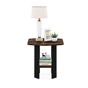 Furinno Simple Design End Side Night Stand/Bedside Table with Bin Drawer, Amber Pine/Black