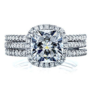 Kobelli Cushion Brilliant Moissanite Halo Bridal Wedding Rings Set 2 1/2 CTW 14k White Gold, 4