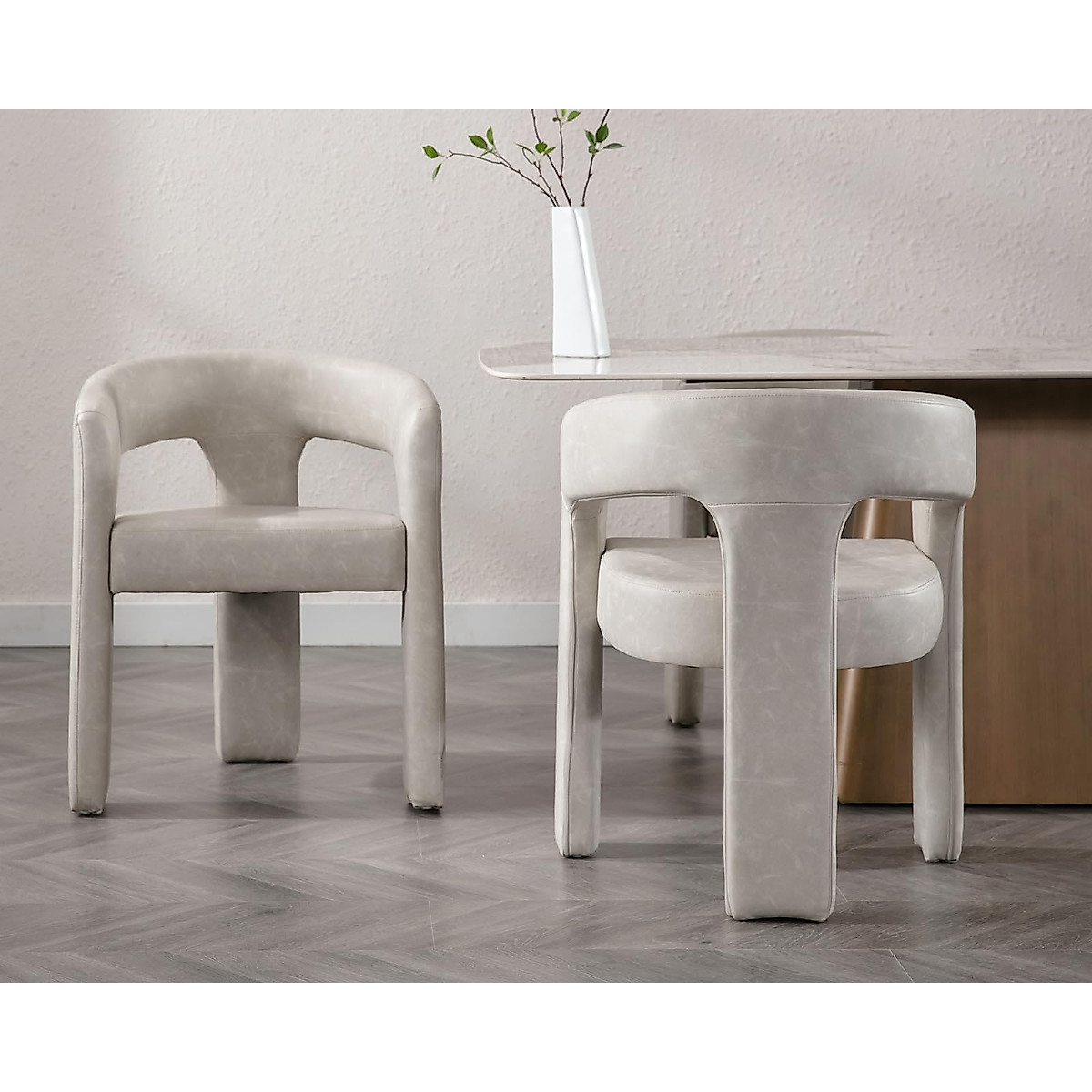 HNY Modern Barrel Kitchen & Dining Room Chairs Set of 6, PU Leather Upholstered Accent Chairs with Arm, 18.5'' Wide Side Armchairs Vanity Chairs for Living Room Bedroom Makeup Small Spaces, Grey