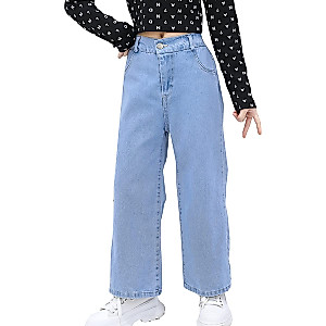 Milokado Big Girls Kids Jeans Casual Elastic Waist Wide Leg Demin Pants Size 5-13 Years (Blue Z, 12-13 Years)