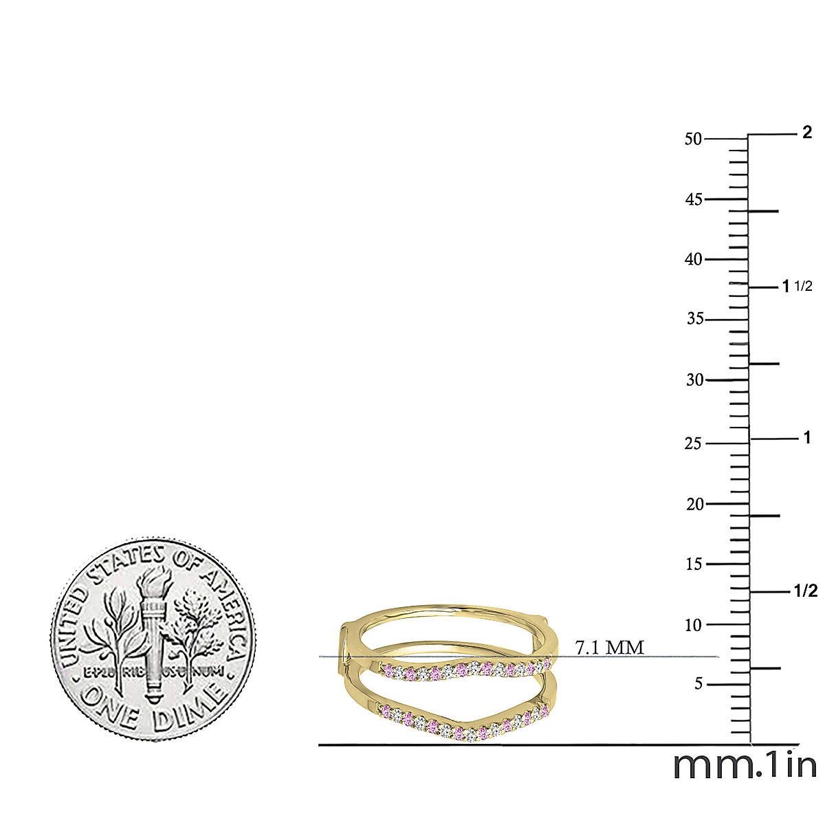 Dazzlingrock Collection Round Alternate Pink Sapphire & White Diamond Wedding Enhancer Guard Ring for Women in 10K Yellow Gold, Size 7