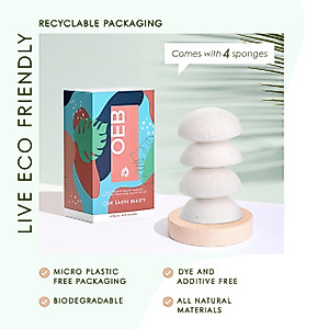 Konjac Face Sponge (4 Pack) | 100% Natural & Dye Free | Non-Toxic | Biodegradable | Eco-Friendly | Plastic Free Packaging