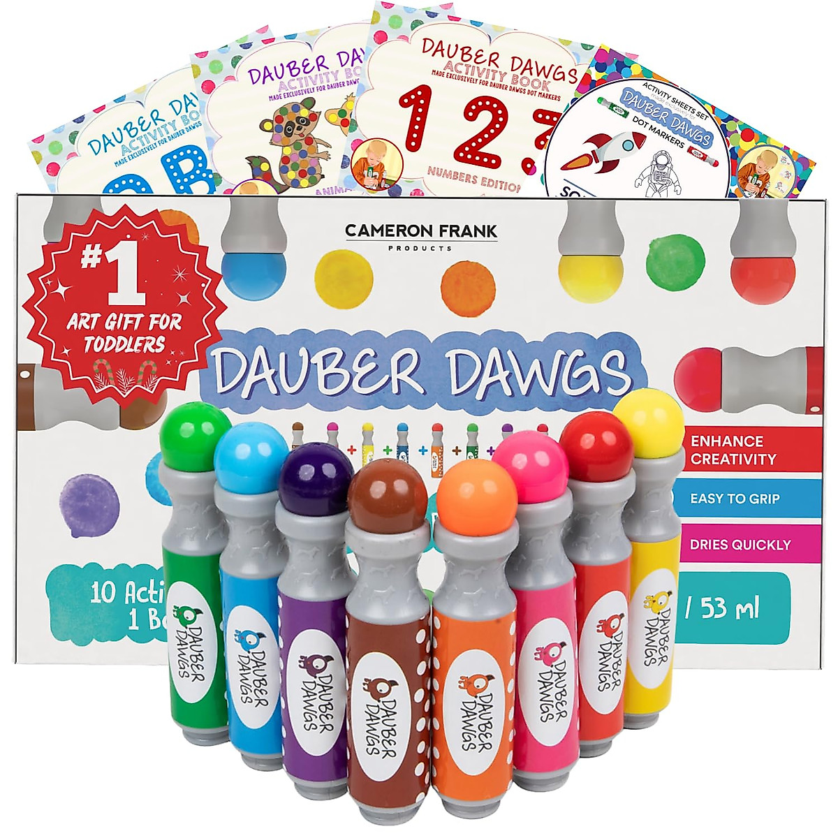 Dauber Dawgs Washable Dot Markers for Toddlers - Bingo Markers for Dot Art w/ PDF Activity Books, Dot Paints Washable for Kids, Bingo Dabbers Dotters & Dobbers, Holiday Gifts Daubers, Dot Painting
