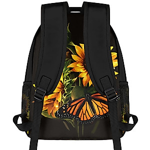 Butterfly Sunflower Backpacks for Girls Kids Boys, Sunflower Pattern Casual Lightweight School Bags Laptop Backpack Student College Bookbag Travel Hiking Daypack