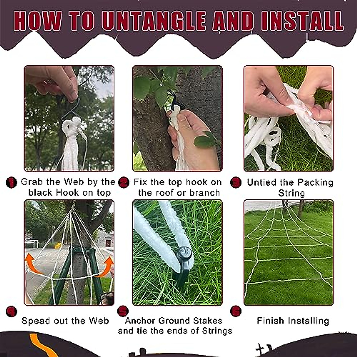 Joliyoou 200 LED 19.7ft x 16.4ft Halloween Spiderweb with Orange and Purple Lights, 8 Modes Remote Controlled Cobweb for Indoor Outdoor Spooky Party Decoration