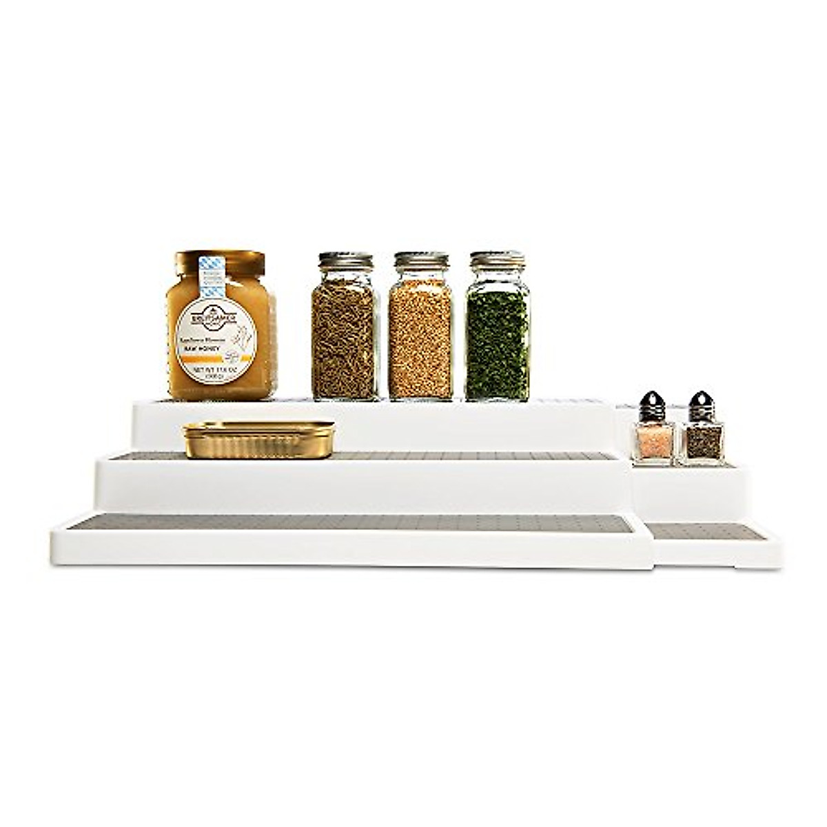 Madesmart Shelf Organizer Cabinet Collection, Fit Shelves, Soft-Grip Surface, Non-Slip Feet & BPA-Free, Large, White Expandable