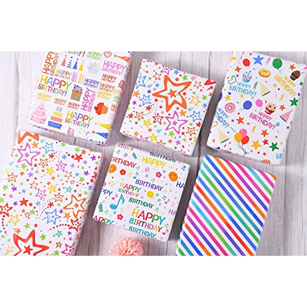 Sikiweiter Birthday Wrapping Paper Sheet - 10 Sheets Folded Flat Gift Wrapping Paper for Boys Girls Men Women - 19.7 x 27.6 Inches Per Sheet