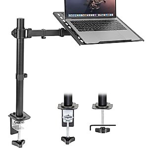 Mount-It! Laptop Desk Mount, Fully Adjustable Ergonomic Laptop Arm with Vented Tray, Cable Management, Clamp and Grommet Base, Fits Laptops up to 17 Inches, Black