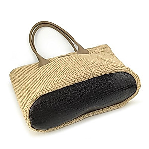 HOXIS Weekender Lightweight Synthetic Straw Shopper Tote Womens Shoulder Handbag (Brown)