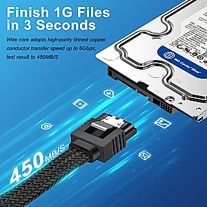 ELECTOP SATA III Cable, 6Gbps Straight HDD SDD Data Cable, SATA 3.0 Nylon Braided Cable with Locking Latch for SATA HDD, SSD, CD Driver, CD Writer(20 Inch, Black,5 Pack)