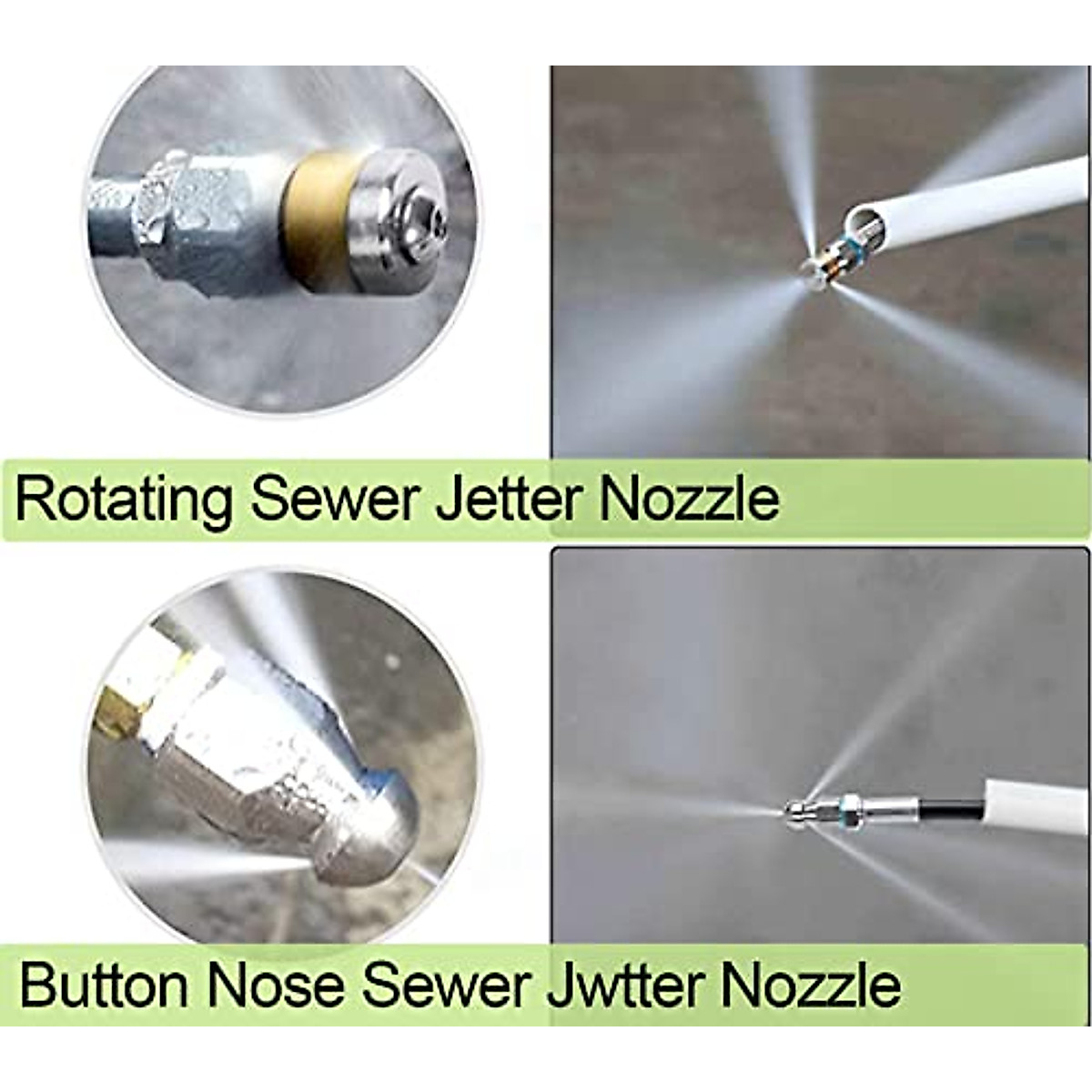 Sewer Jetter Kit for Pressure Washer 100 Ft, 1/4 Inch NPT Drain Cleaning Hose, Orifice 5.5, 4.5, 4.0 Button Rotating and Button Hose Sewer Jetting Nozzle (4000 PSI)