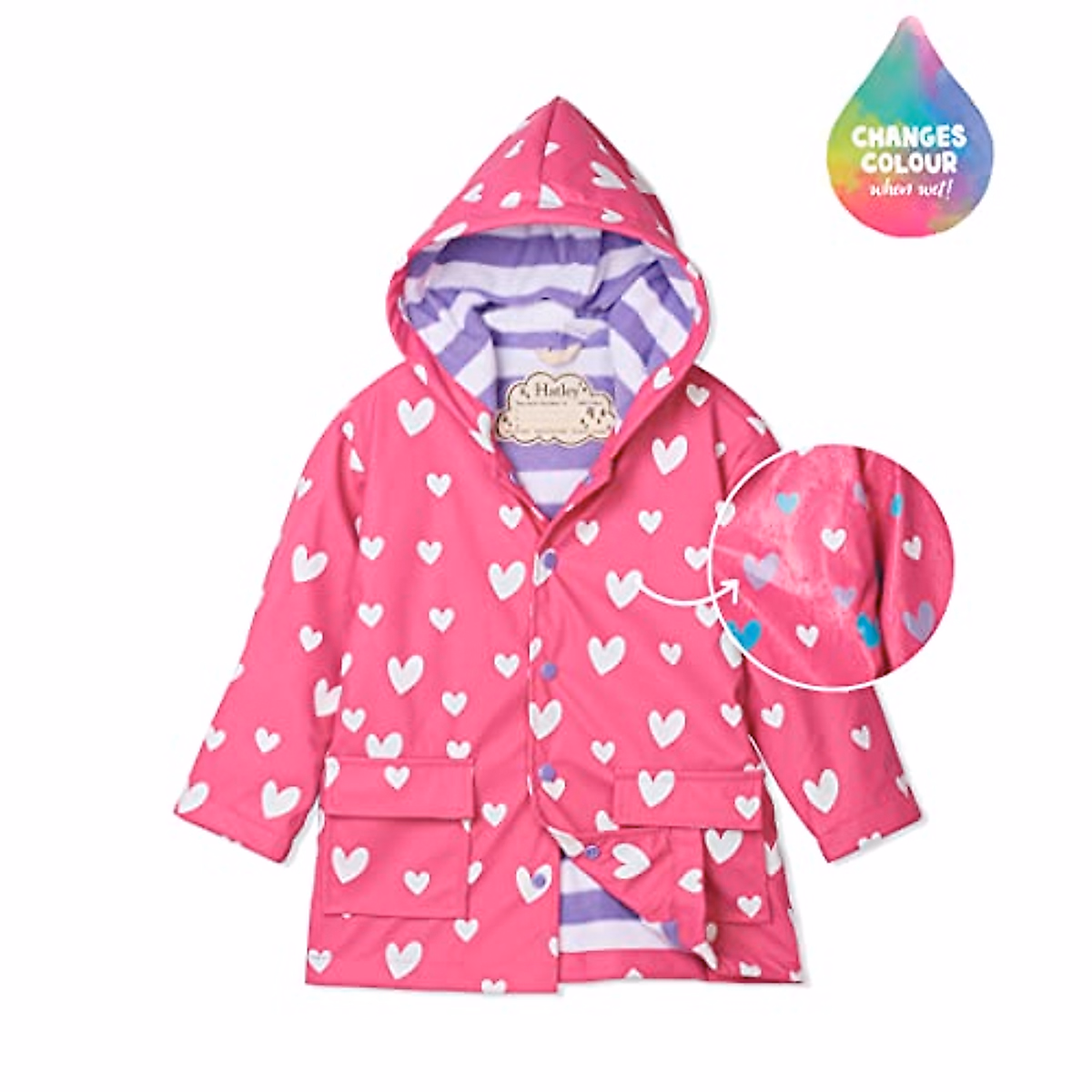 Hatley Girls' Little Color Changing Button-Up Printed Rain Jacket, Sweet Hearts, 6 Years