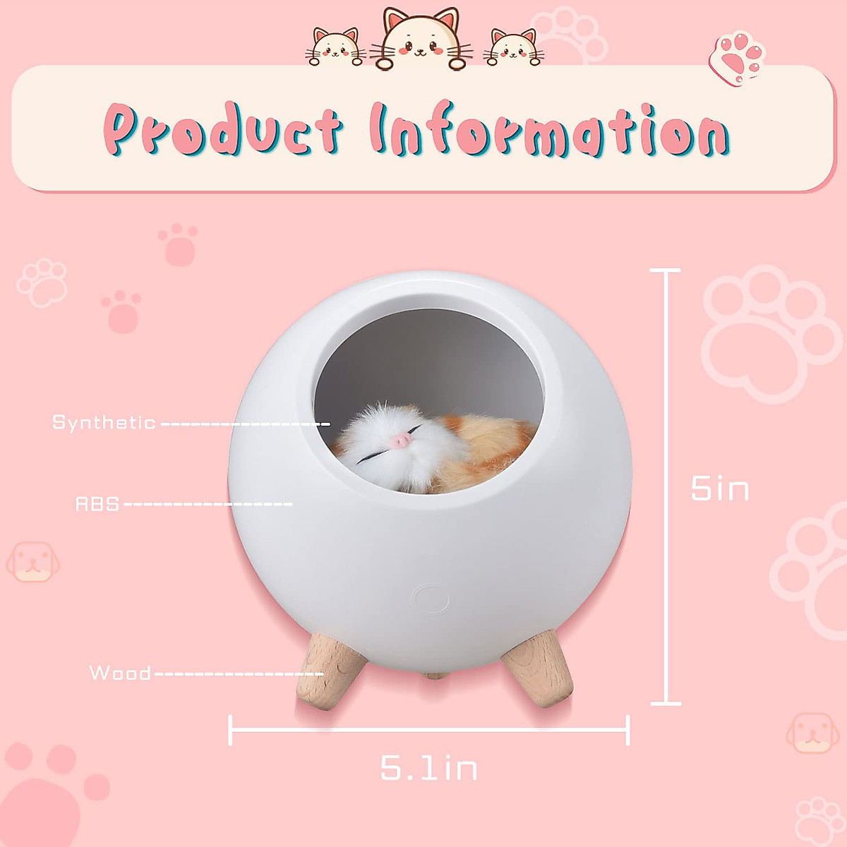 wokuya Cute Cat House Night Light for Kids,Portable Nursery Nightlight,Dual Power USB Charging,Bedroom Lighting Atmosphere Lamp, Gifts for Cat Lover (White)