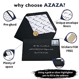 AZAZA 50 Pack Black Thank You Cards with Envelopes 4x6 inch, Bulk Thank You Notes 2 Minimalistic Designs, Funeral Thank You Cards with Envelopes & Gold Stickers for Graduation, Small Business