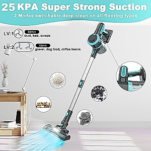 14000+ Positive 5.0 Rev ie ws Cordless Vacuum, 210W Vacuum Cleaner 25KPA Powerful Suction with 2200mAh Powerful Lithium Batteries, Up to 35 Mins Runtime Handheld Vacuum Cleaner for Hard Floor