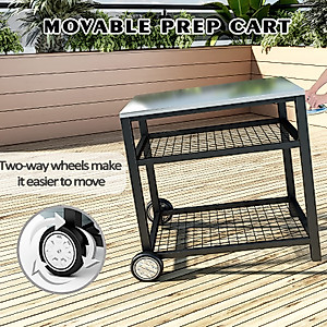 Movable Food Prep and Work Cart Table Stainless Steel Grill Cart Modular Table with Wheels and Handle Double-Shelf Commercial Kitchen Table Heavy Duty Grill Cart Outdoor Cart