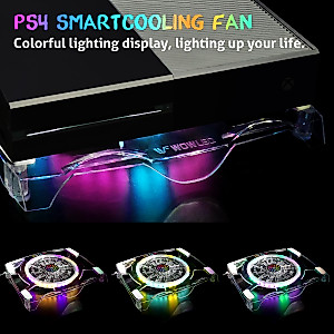 WFPOWER Upgrade USB Dream Color Cooling Fan Stand, LED Rainbow Color Cooler, Neon Light Fan Pad Stand Accessories Compatible with PS4, PS4 Slim, XBOX One X, Notebook, Laptop, Consoles