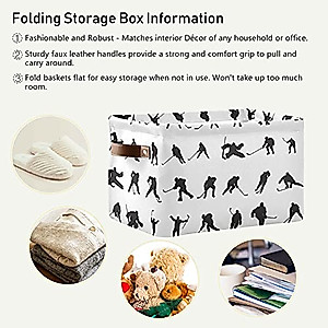 Oyihfvs Hockey Player Doing Different Actions Square Shelves Storage Basket Bin, Waterproof Laundry Hamper Bucket, Baby Nursery Organizer with Handles for Toys Clothes Room Closets