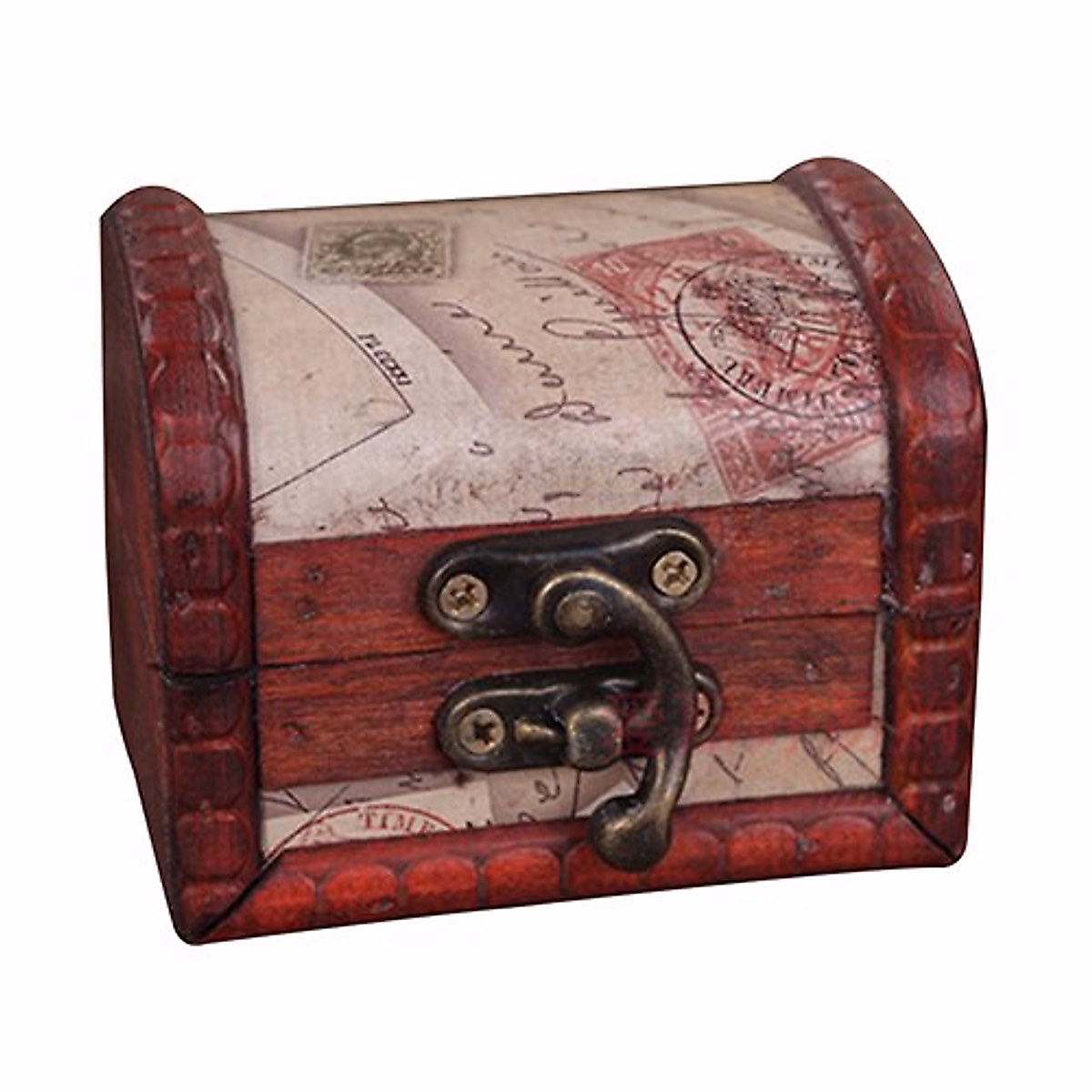 LFOEwpp7 Retro Candy Jewelry Box, Stamp Style Metal Lock Wooden Jewelry Storage Box Treasure Necklace Case for Birthday Christmas Halloween Valentine's Day and More