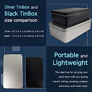 WEANOS Black Metal Tin Box Lids - Large Containers, Holder for Keeping Car Keys, Cookie, Pencil Case, 7.5 x 4.2 x 2.2 inch