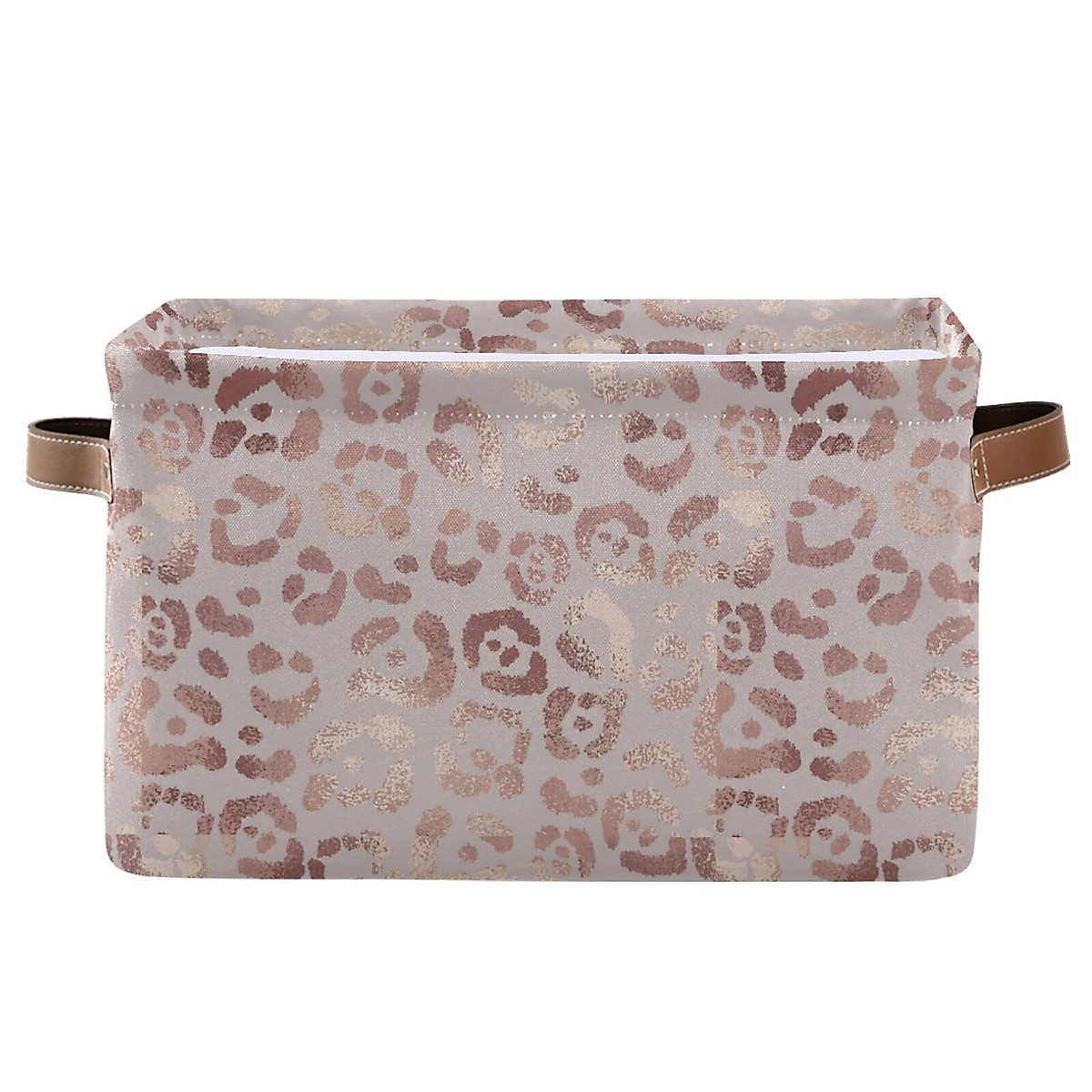 ALAZA Leopard Print Cheetah Rose Gold Large Storage Basket with Handles Foldable Decorative 1 Pack Storage Bin Box for Organizing Living Room Shelves Office Closet Clothes