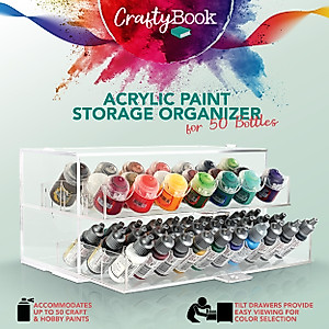 CraftyBook Acrylic Paint Storage Organizer - 50 Bottle Miniature, Hobby, Enamel, Model Paint Holder - 2 Drawer Clear Acrylic Craft Storage - Desktop Art Organization Container for Craft Room Studio