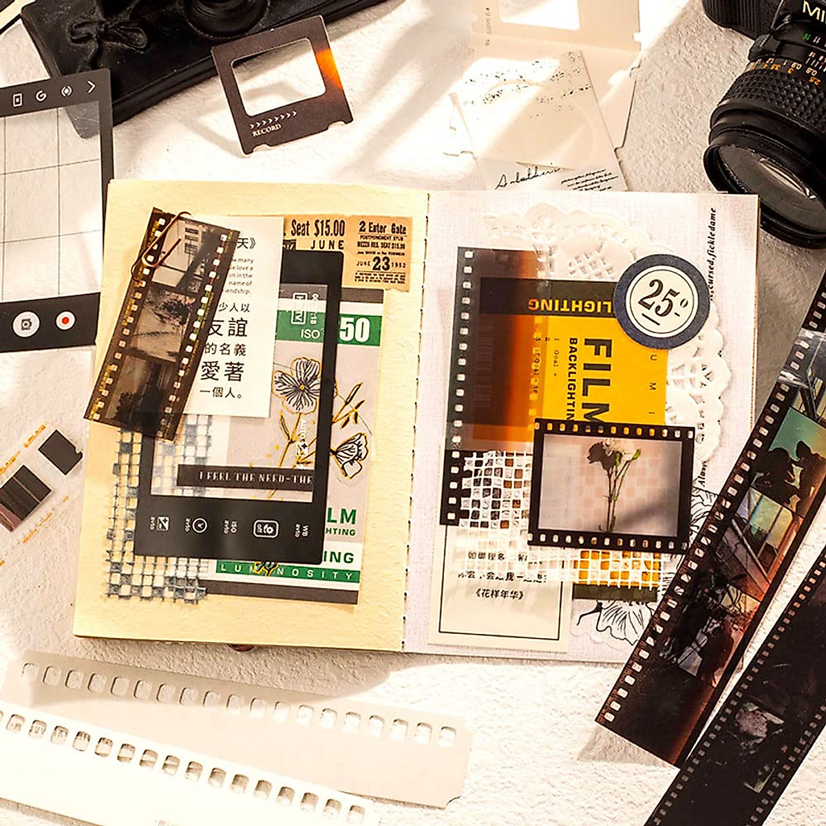 Vilikya 94pcs Movie Film Stickers for Scrapbook Kit, Film Strip Photo Frame for Scrapbooking Supplies, Quote Stickers for Journaling Decorative Bullet Journal Planner DIY Craft