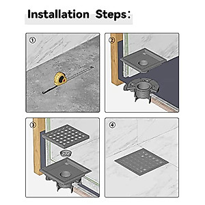 Black Shower Drain 4 Inch with Flange CUPC Certified- Made of 304 Stainless Steel, Square Shower Drain Includes Removable Cover Grid Grate,Thread Adapter, Shower Drain