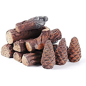 NC Gas Logs 10pcs Gas Fireplace Logs Set of Ceramic Wood Logs. Fireplace Log Set for Ventless, Electric Outdoor Fireplaces Fire Pits Realistic Use (10, 15w*22L)