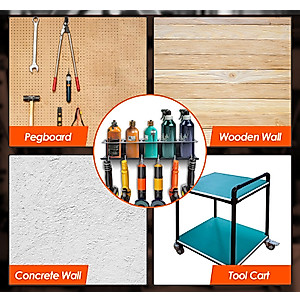 Nisorpa 2 Pack Pneumatic Tool Holder and Aerosol Rack Combo, Wall Mounted Metal Spray Can Bottle Holder Air Tool Organizer Rack for Garages, Workspace and Home, 5 Cans and 6 Slots