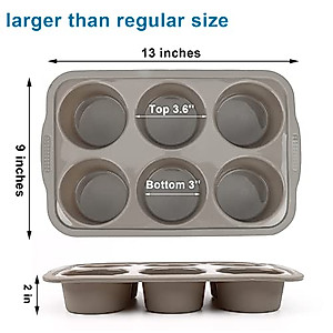 Aichoof 3.6 inch Jumbo Muffin Pan 6 Cups, Silicone Muffin Pan Set of 2 Gray, Muffin Pans For Baking Nonstick, Muffin Tin BPA Free, Large Muffin Pan Dishwasher Safe