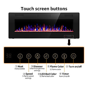 ZAFRO Electric Fireplace 50'' with Remote Control, Recessed Wall Mounted Electric Fireplace with Adjustable 12-Color Flame Brightness & Speed