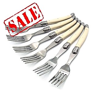 KeepingcooX LAGUIOLE Forks of 6, Stainless Steel Dinnerware/Tableware/Flatware/Cutlery Set with White/Ivory Handle, Made in China, Reputable Global Manufacturer with Certificate (GMC), Value for Money