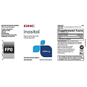 GNC Inositol 500mg, 100 Tablets, Supports Cell Function and Growth