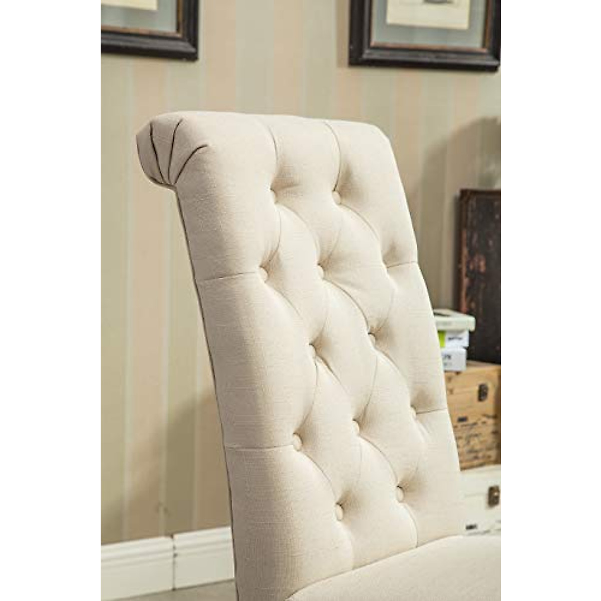 Roundhill Furniture Habit Solid Wood Tufted Parsons Dining Chair (Set of 2), Tan